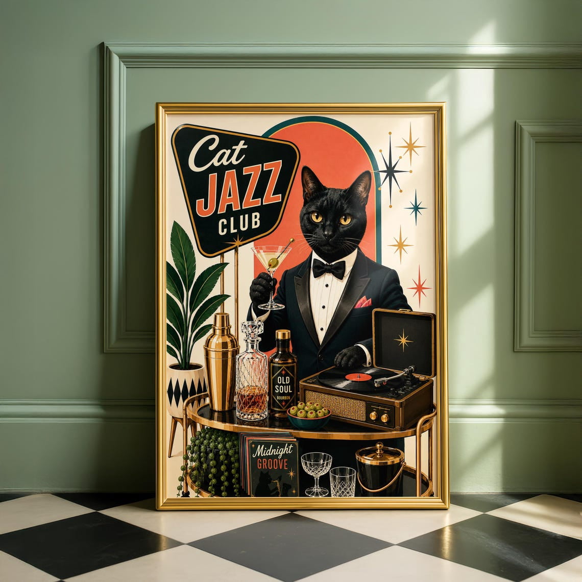 Black Cat Jazz Club Mid Century Cocktail Lounge Poster Unframed Paper ...