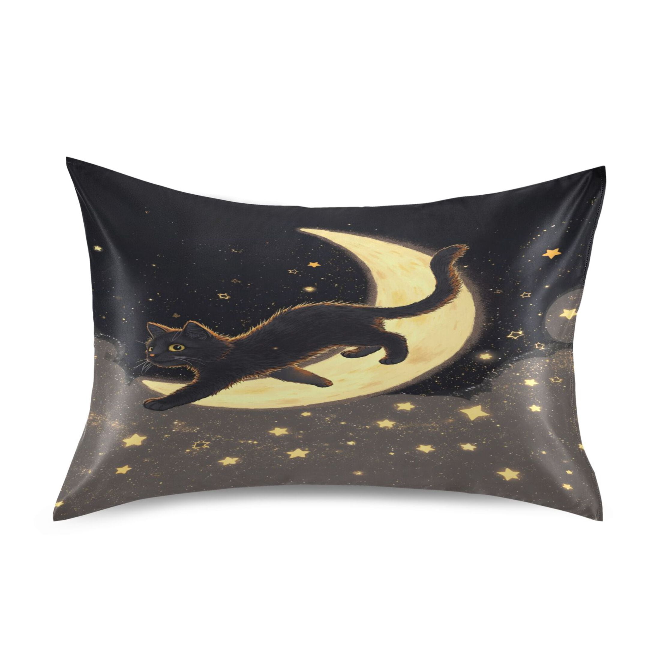 Black Cat Jumping in The Starlight King Size Satin Pillowcase 40''x20 ...