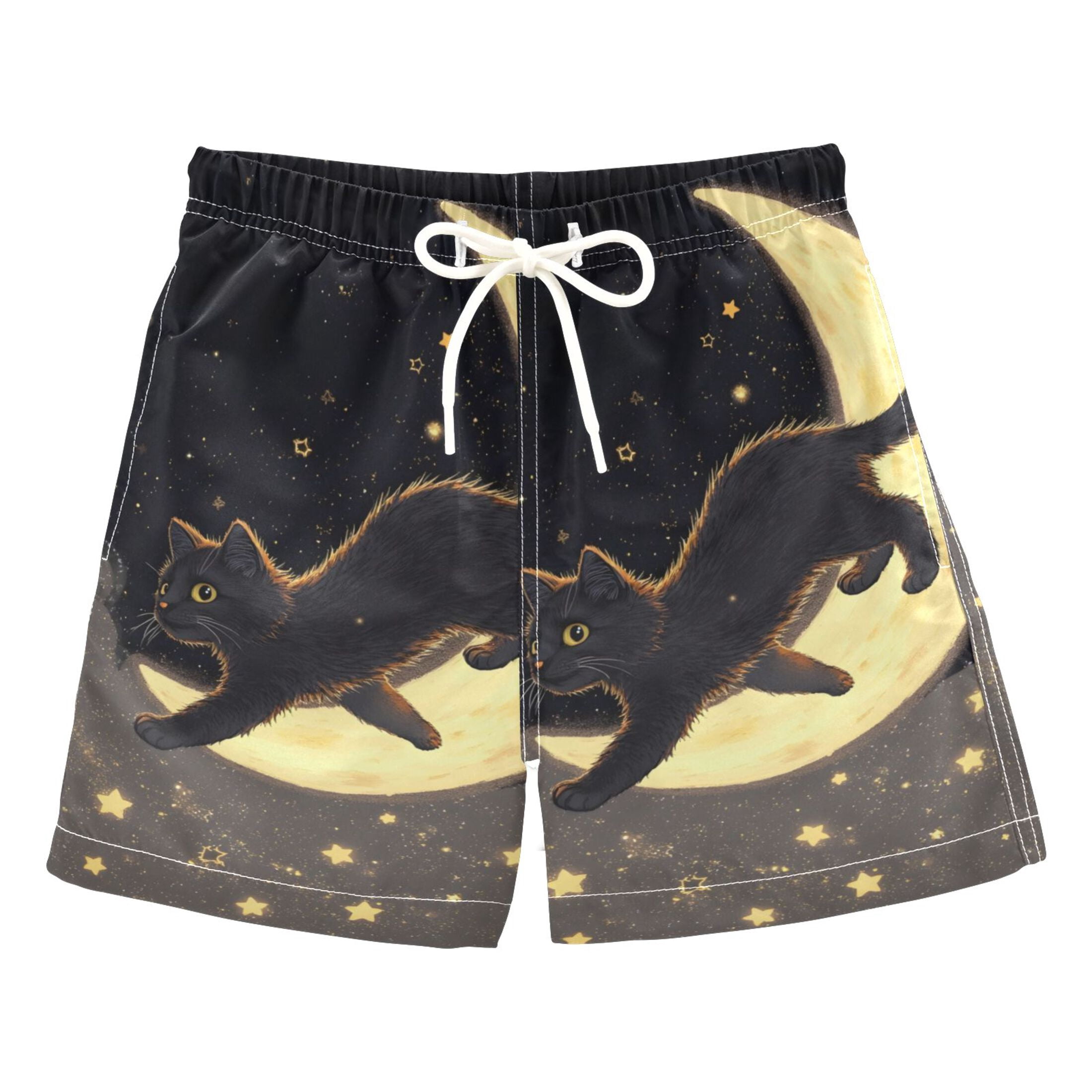 Black Cat Jumping in The Starlight Swim Trunks Quick Dry Beach Pool ...