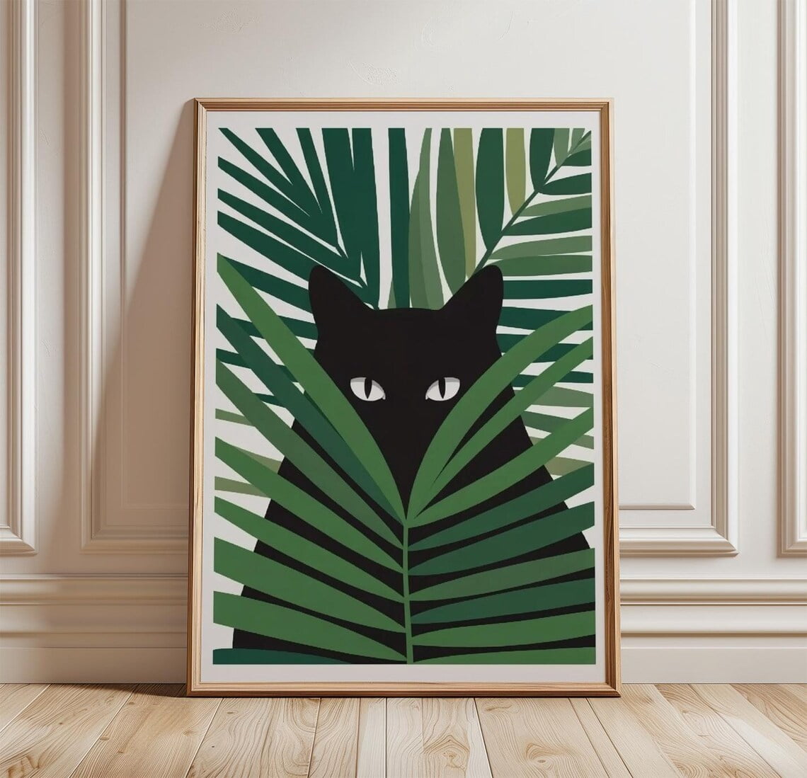 Black Cat Jungle Mid Century Modern Botanical Animal Wall Art Unframed ...