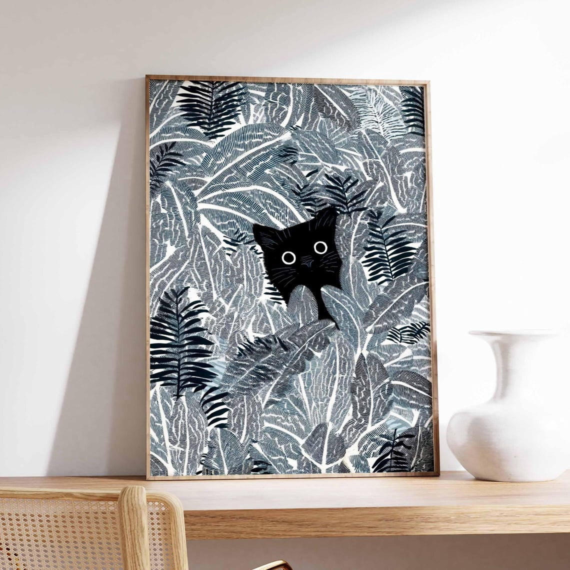 Black Cat Jungle Wall Art Modern Botanical Minimalist Animal Plant ...