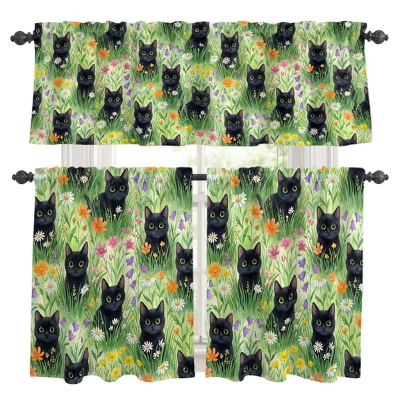 Black Cat Kitchen Curtains and Valances Set, Orange Purple Yellow Pink ...