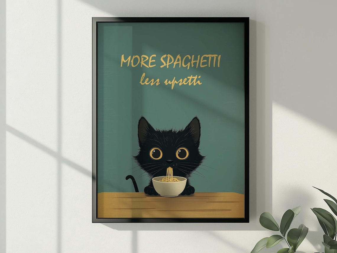 Black Cat Kitchen Quote Spaghetti Humor Wall Art, Unframed Canvas Size ...
