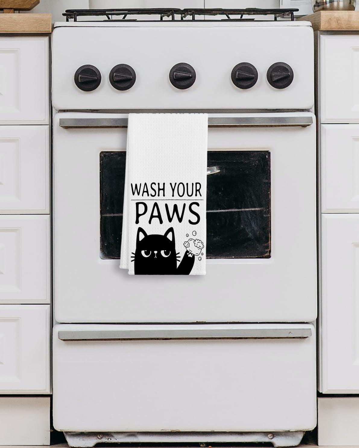 Black Cat Kitchen Towels And Dishcloths,Wash Your Paws,Cat Theme Dish ...