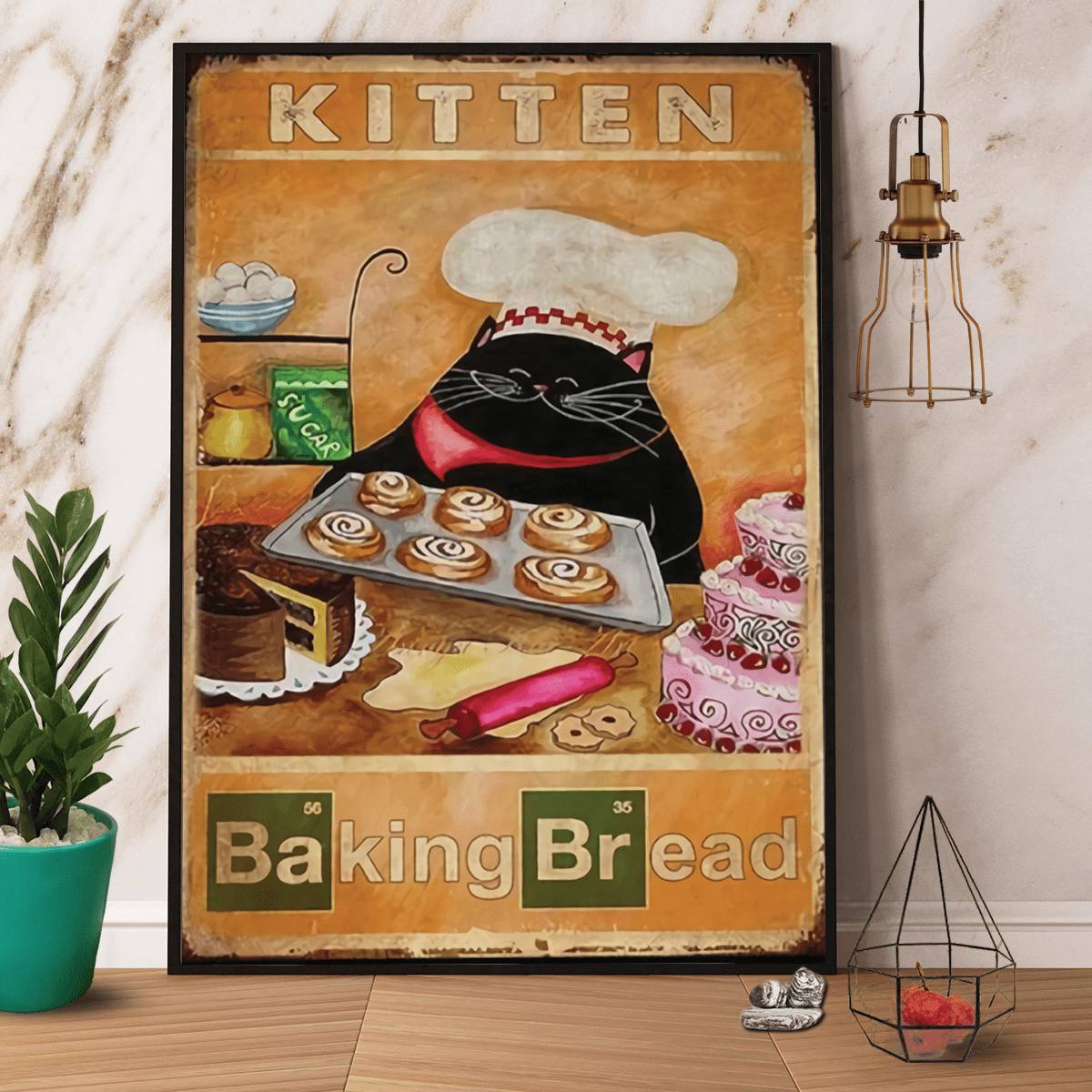 Black Cat Kitten Baking Bread Bakery Paper Poster No Frame Matte Wall ...