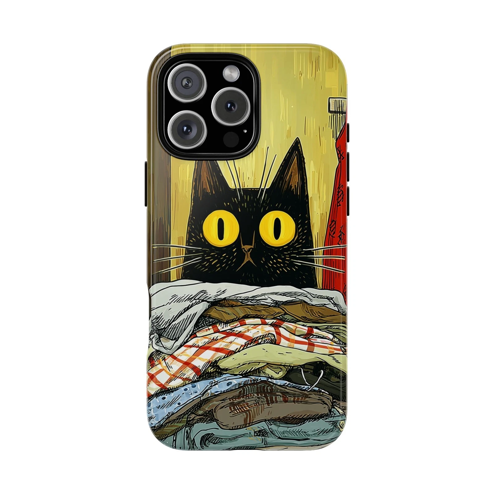 Black Cat Laundry Pile Funny Art Case for iPhone 11-17 Pro Max ...