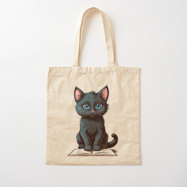 Black Cat Laying On Book Cotton Tote Bag Canvas Tote Bag, Family Gift ...