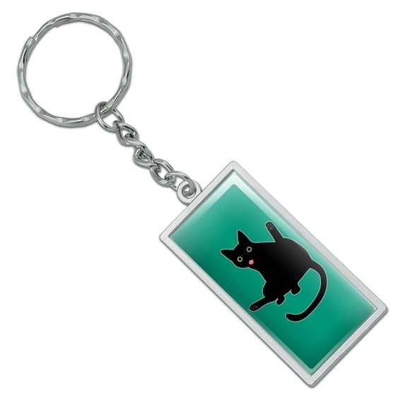 Black Cat Lifting Leg and Licking Rectangle Keychain in Chrome Plated ...