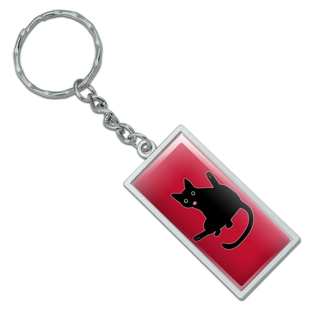 Black Cat Lifting Leg and Licking Rectangle Keychain in Chrome Plated ...