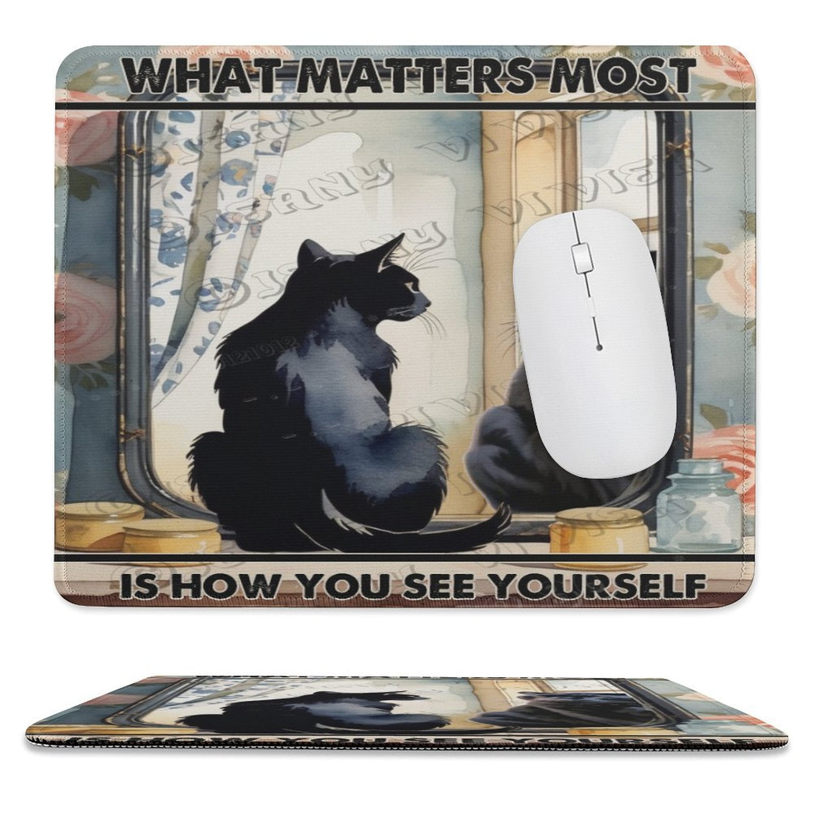 Black Cat Looking in the Mirror Printed Mouse Pad,Funny Mouse Pad with ...