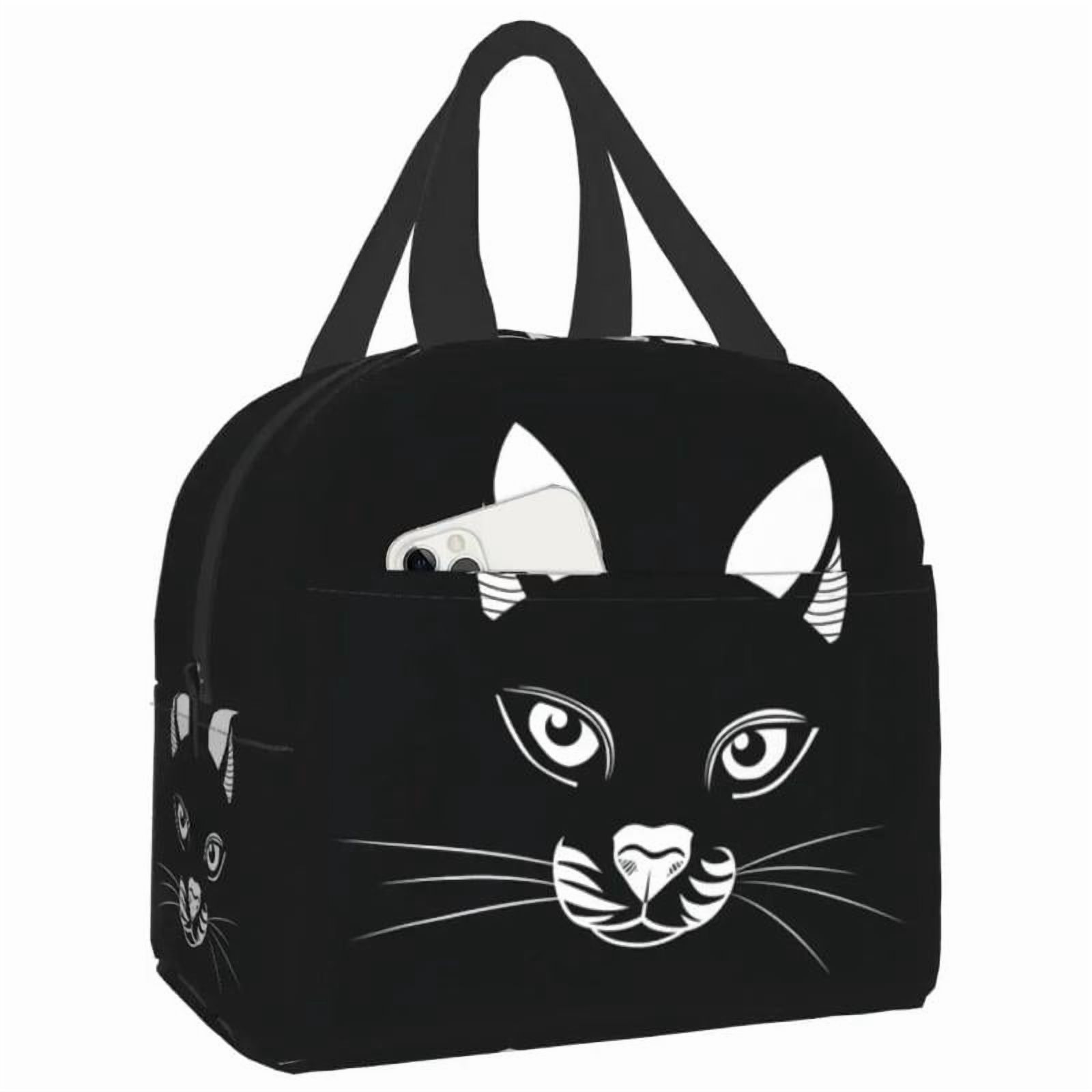 Black Cat Lunch Bag for Women Insulated Lunch Box with Front Pocket for ...