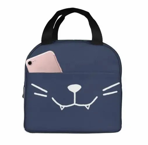 Black Cat Lunch Bag for Women Insulated Lunch Box with Front Pocket for ...