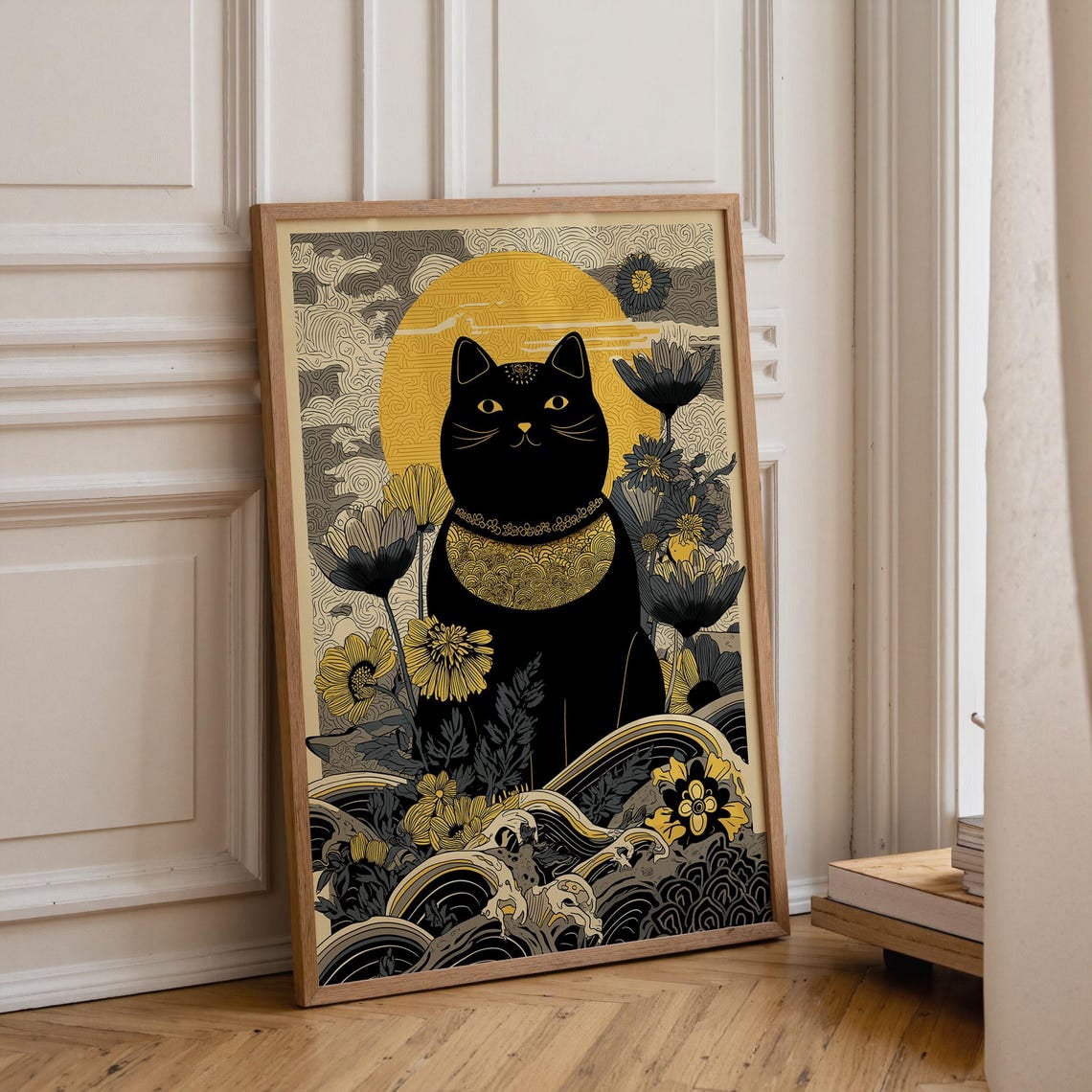 Black Cat Maneki Neko Japanese Lucky Cat Japandi Graphic Poster ...