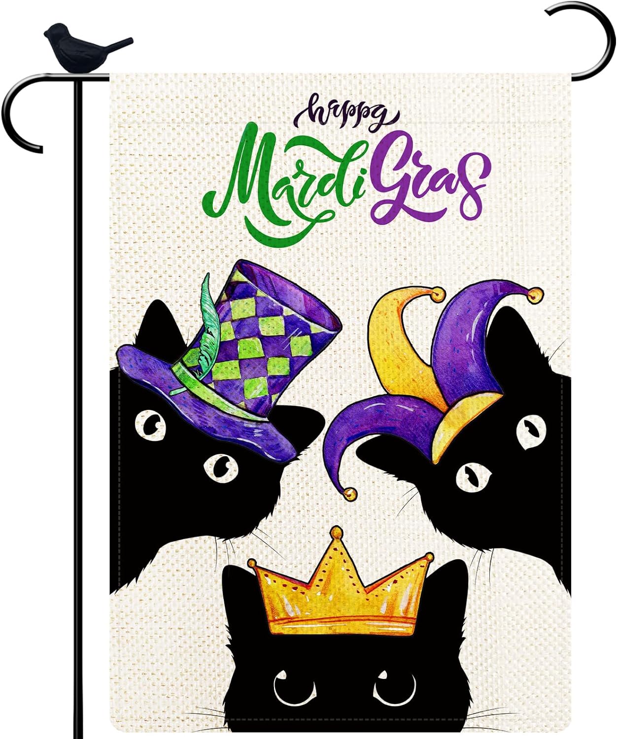 Black Cat Mardi Gras Flag for Outside Happy Mardi Gras Burlap Spring ...