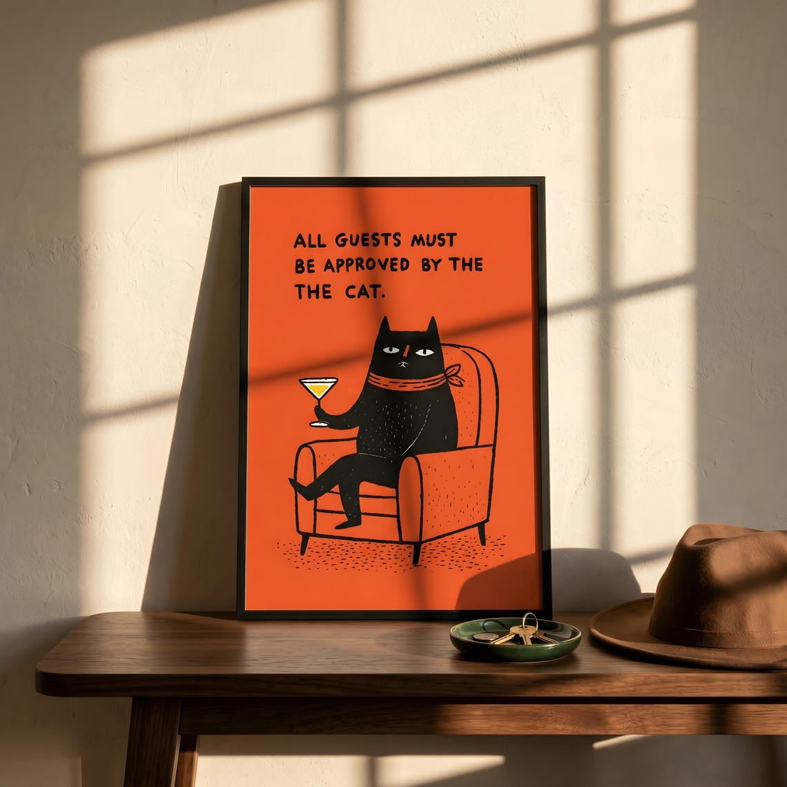 Black Cat Martini Approval Wall Art Print, Unframed Paper Poster ...