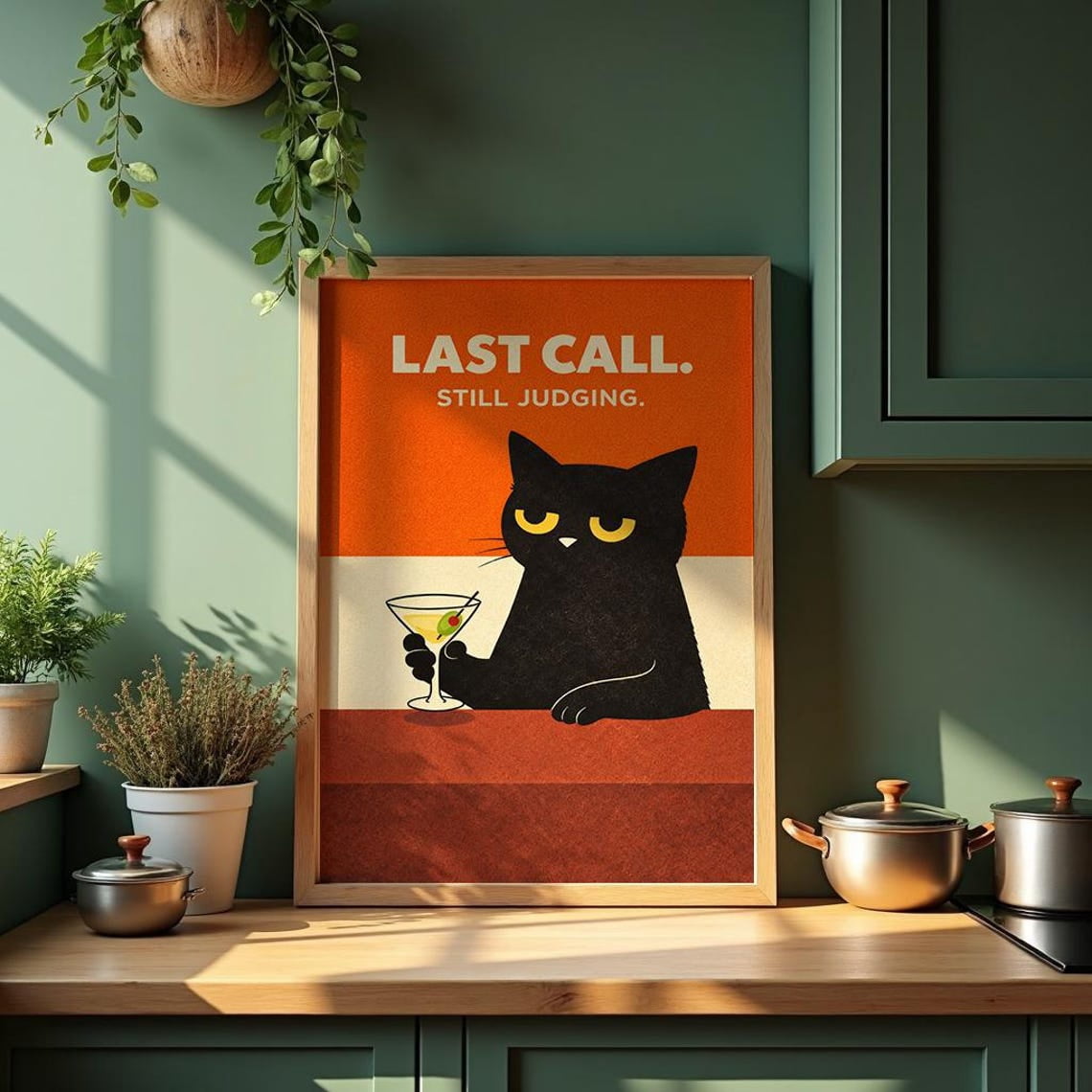 Black Cat Martini Mid Century Bar Poster Unframed Paper Print - Walmart.com