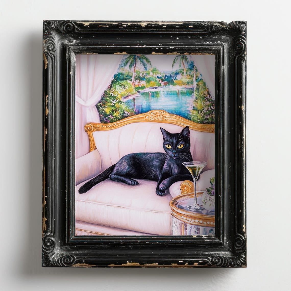 Black Cat With Martini Wall Art,Cocktail Art,Bar Cart Decor,Cute Quirky ...