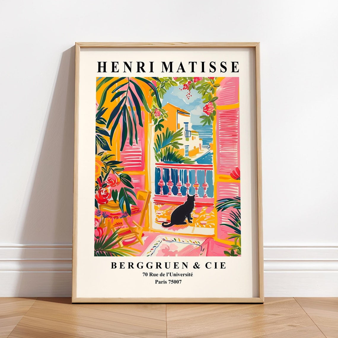 Black Cat Matisse Print, Beachy Decor, Pink Dopamine Art, Mid Century ...