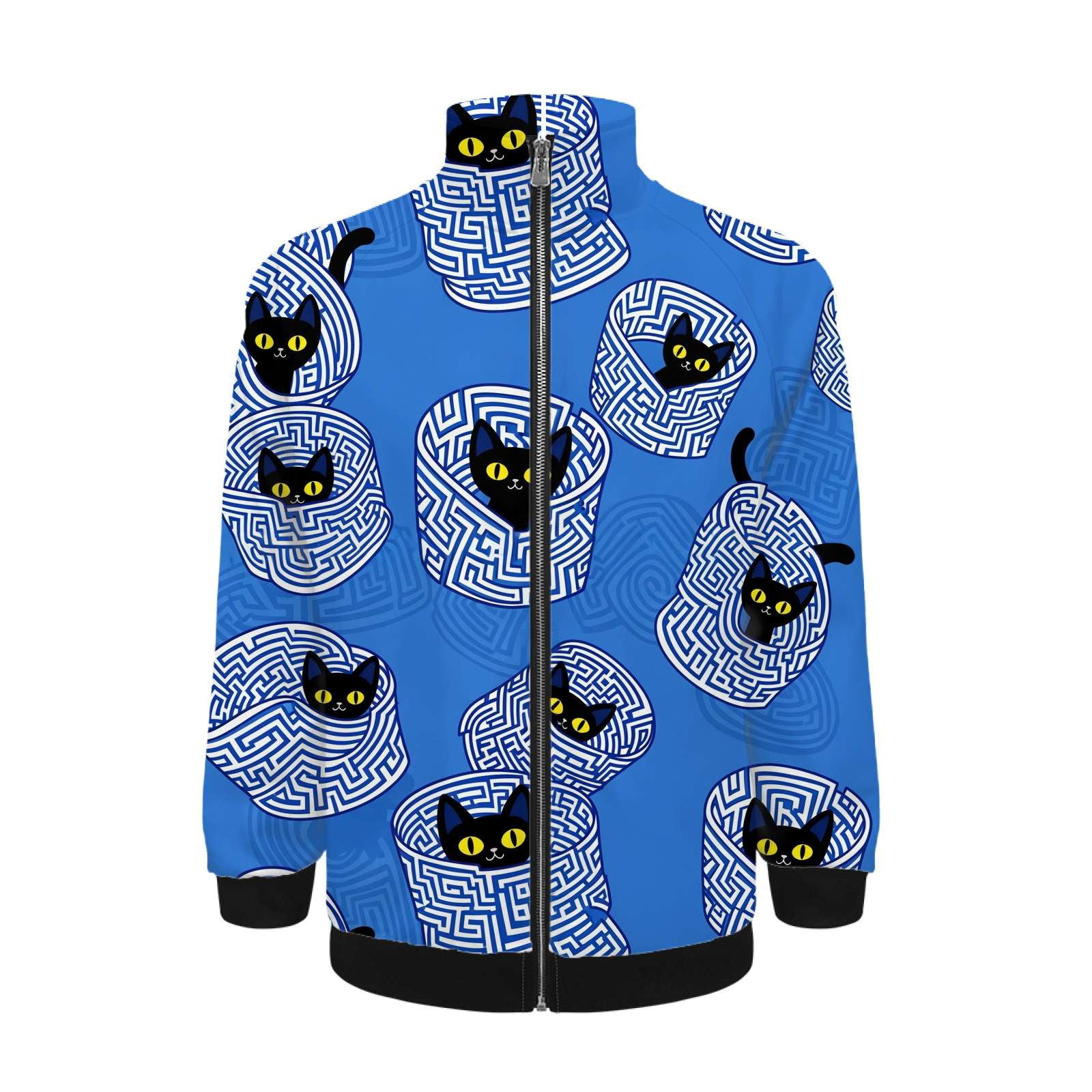 Black Cat Maze Print Jacket Men's Street Cool Long Sleeves Coat ...