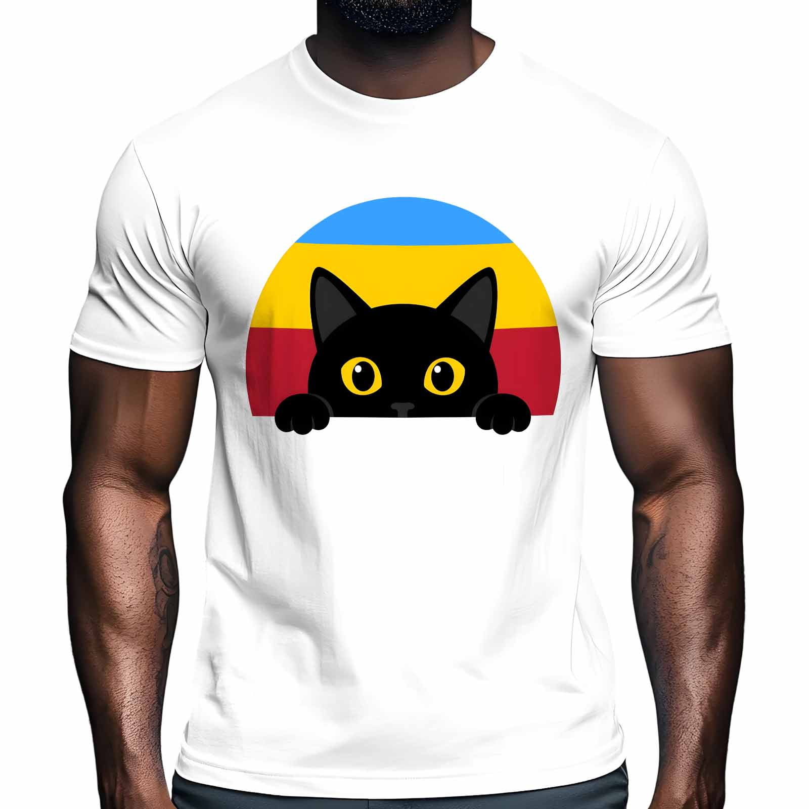 Black Cat Men's T Shirts Cartoon Cute Cat Blue Yellow Red T-Shirt for ...