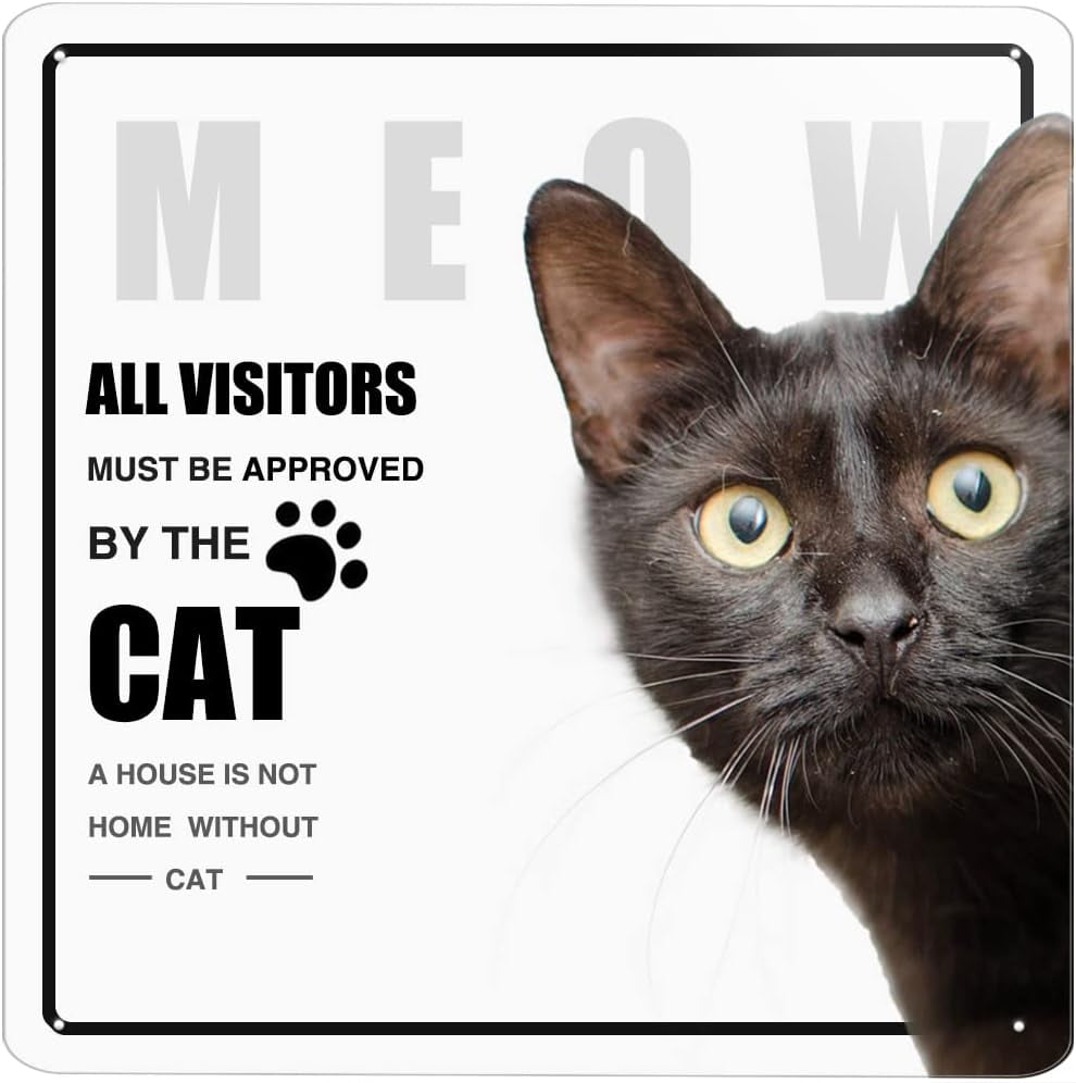Black Cat Metal Tin Sign Pet Lovers Gift All Visitors Must Be Approved ...