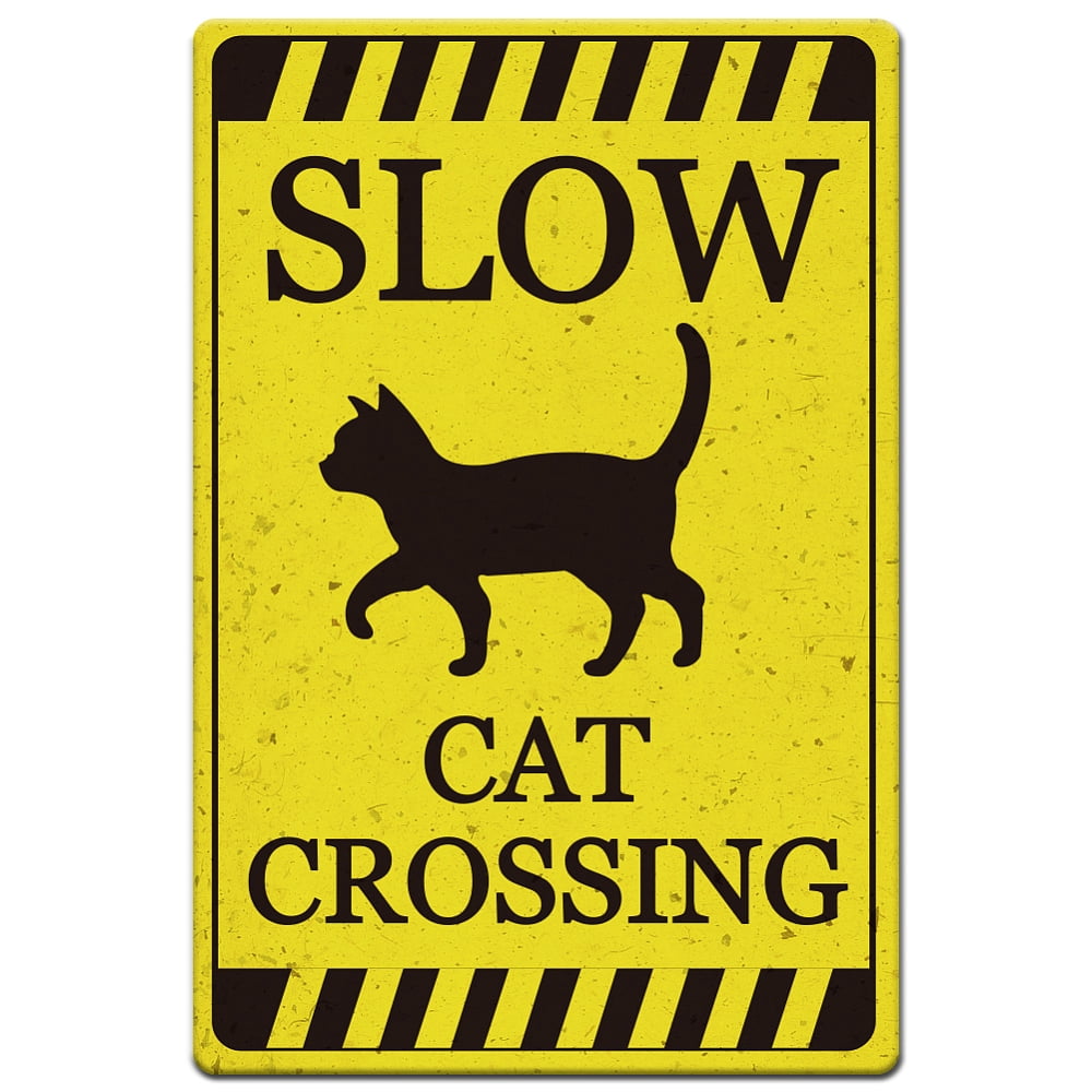 Black Cat Metal Tin Sign Vintage Cat Reminder Tin Signs Retro Slow ...