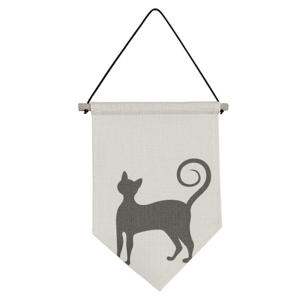 Black Cat Mewing Elegant Animal Outline Canvas Flag Hanging Wall Art ...