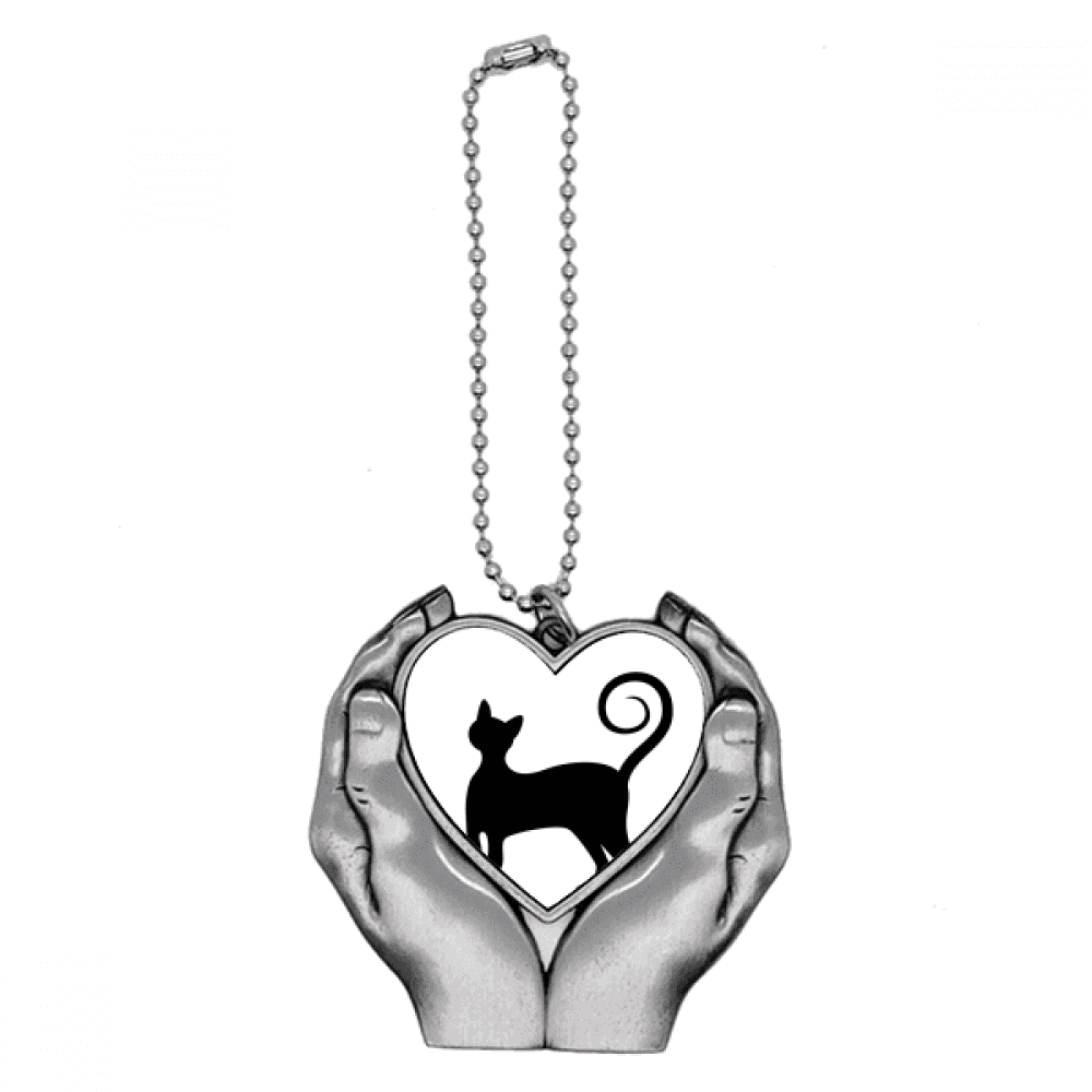 Black Cat Mewing Elegant Animal Outline Car Keychain Heart Pendant ...