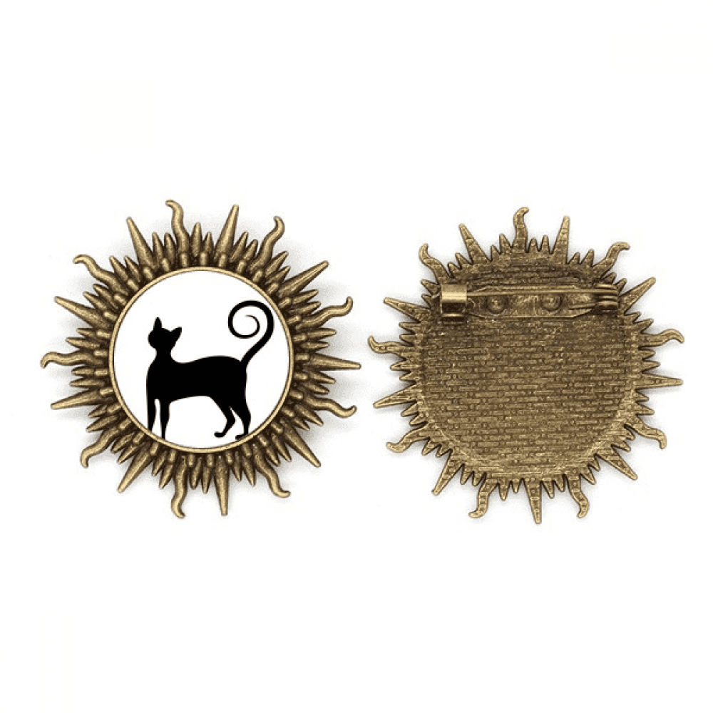 Black Cat Mewing Elegant Animal Outline Metall Sonne Brosche Haken Pin ...