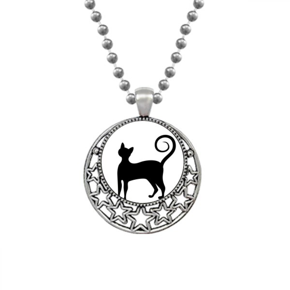 Black Cat Mewing Elegant Animal Outline Necklaces Pendant Retro Moon ...