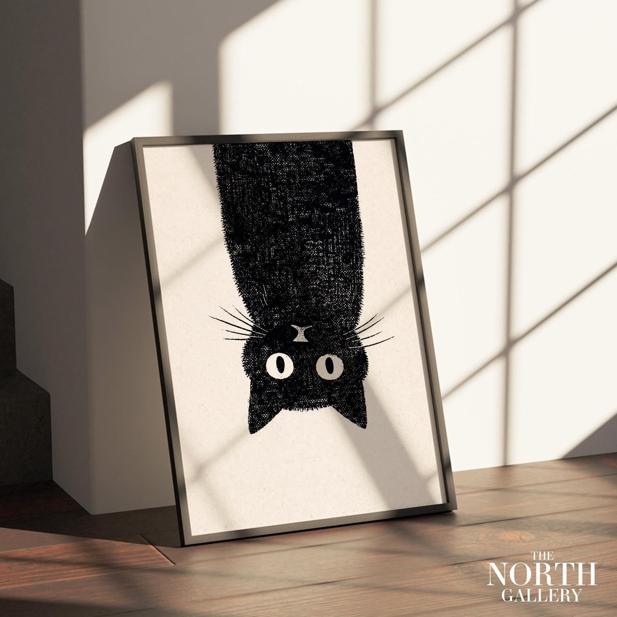 Black Cat Minimal Poster, Cute Cat Wall Art, Funny Modern Pet Decor ...