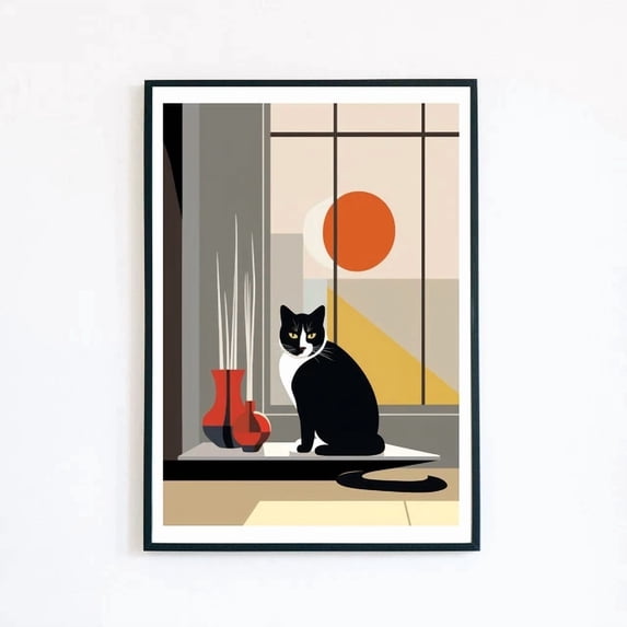Black Cat Minimalist Graphic Design Illustration- Vintage Wall ...