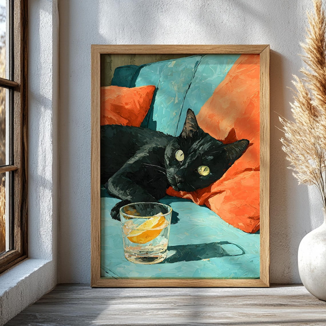 Black Cat Modern Feline Cat Lover Cozy Whimsical Animal Cat Animal ...