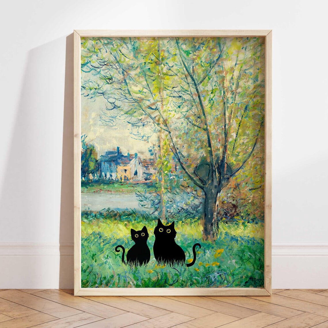 Black Cat Monet Two Cats In Famous Garden Wall Picture, Unframed Canvas ...