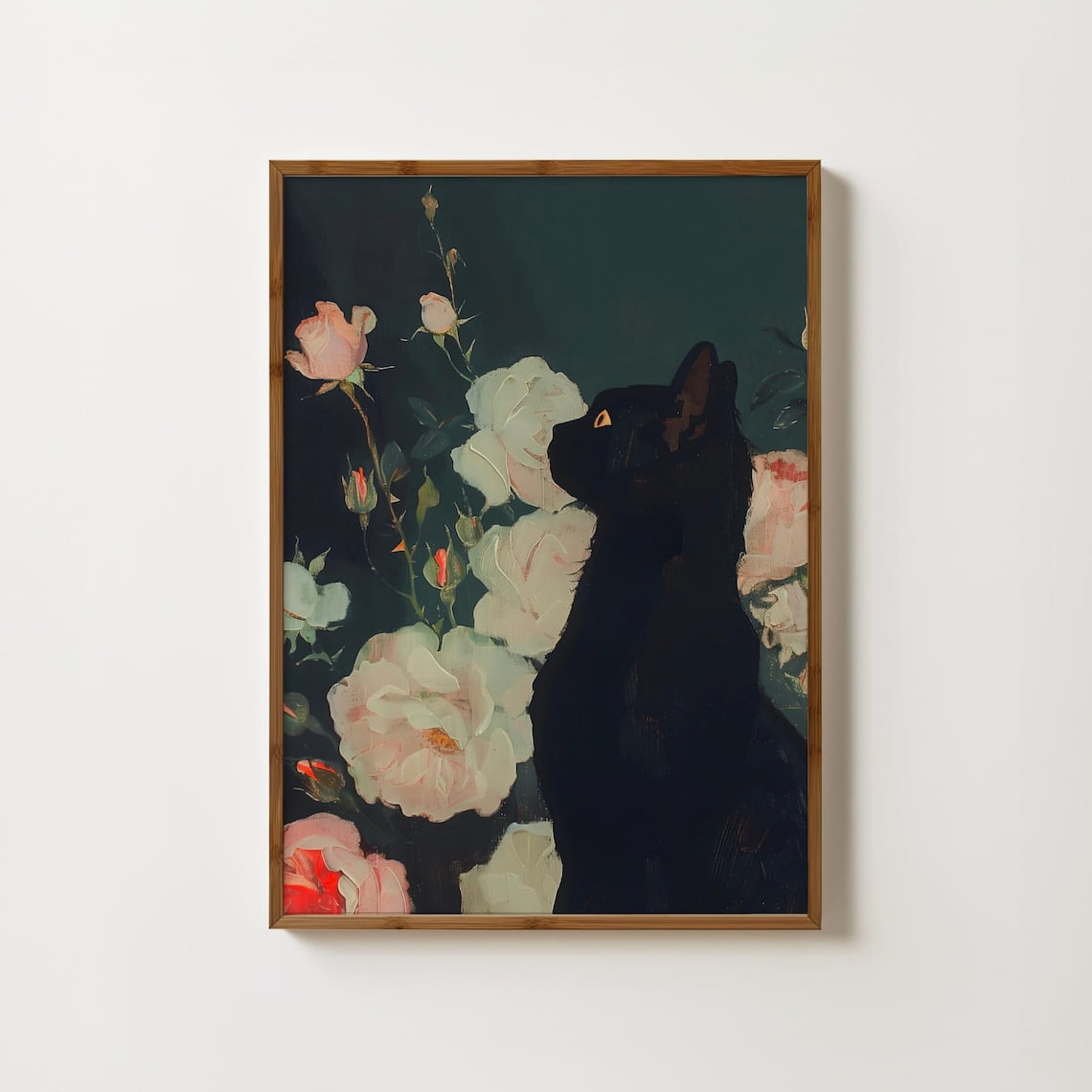 Black Cat Moody Roses Print Witchy Wall Art Black Cat Print Moody ...