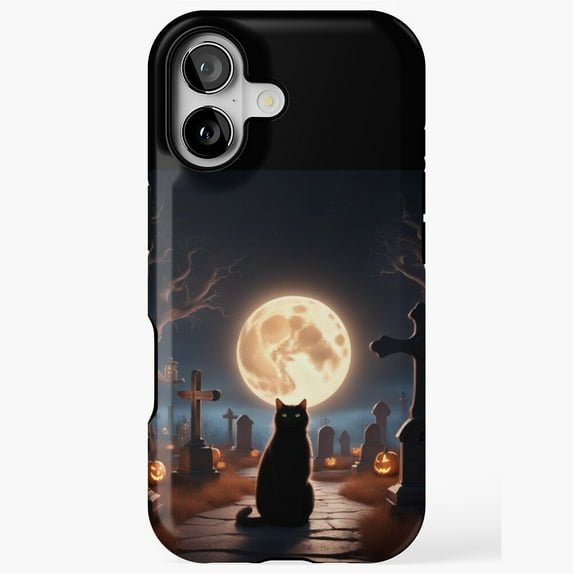 Black Cat Moon Halloween Print iPhone 17 to 11 Pro Max Tough Case ...