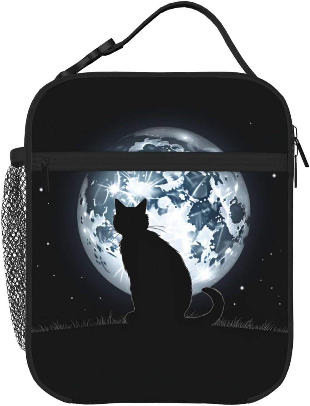 Black Cat Moon Insulated Lunch Box With Detachable Handle - Meal Tote ...