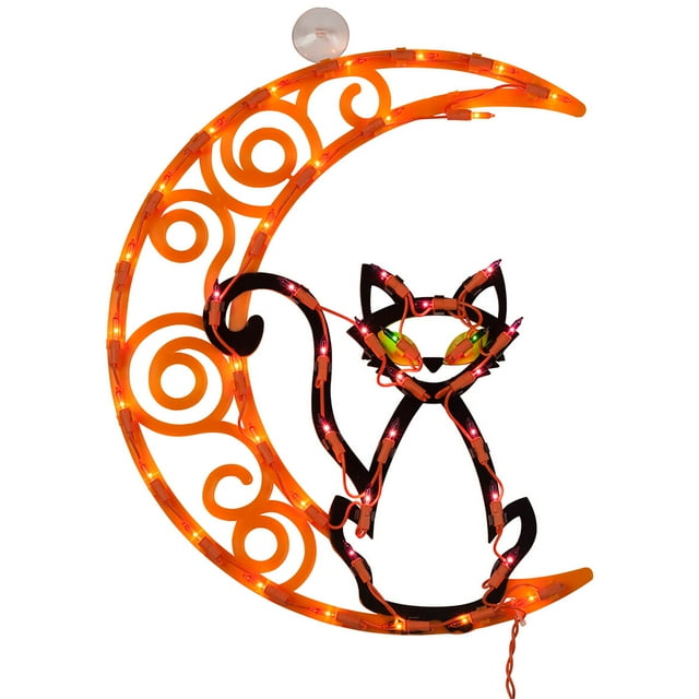 Spooky Halloween Black Cat & Moon Light with 43 Mini White Bulbs, No ...