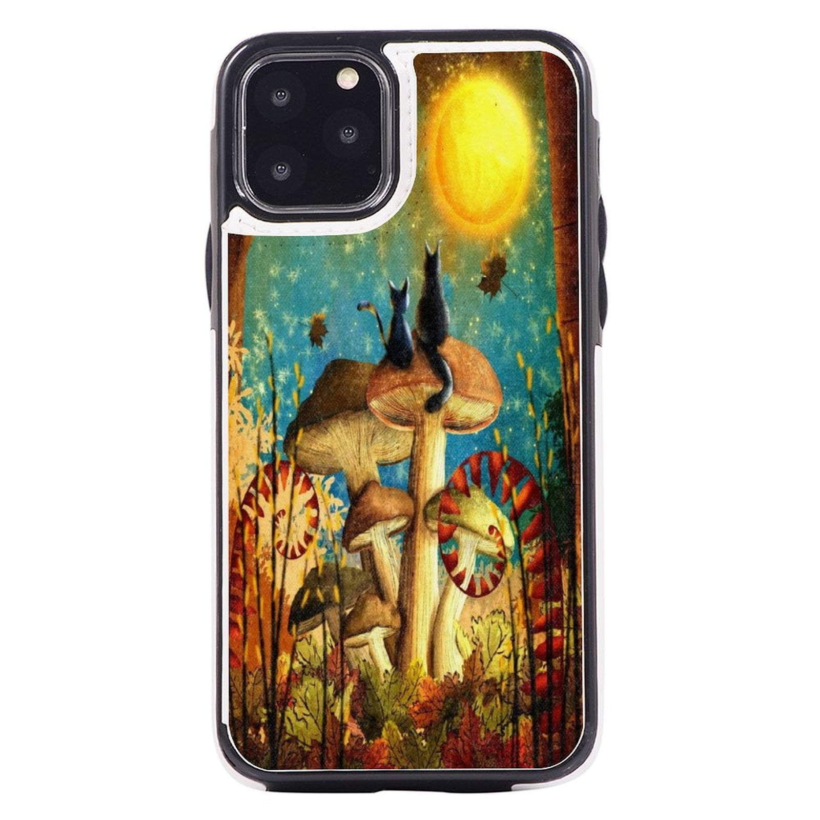 Black Cat, Moon, Mushroom Leather Wallet Case for iPhone 16 15 14 13 12 ...