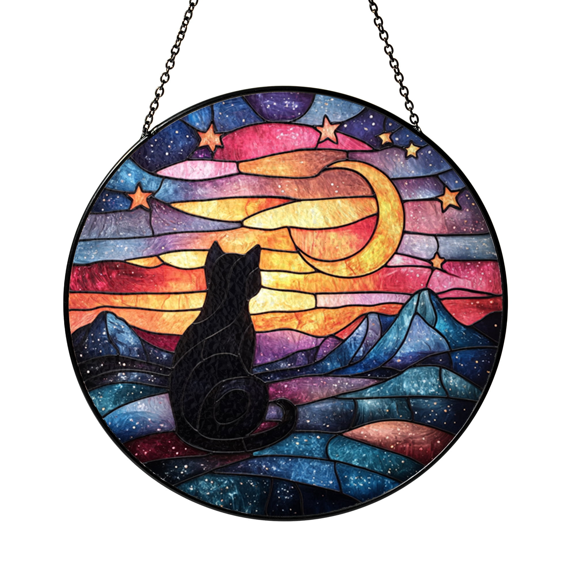 Black Cat Moon Stained Glass Suncatcher – Night Sky Window Decor ...