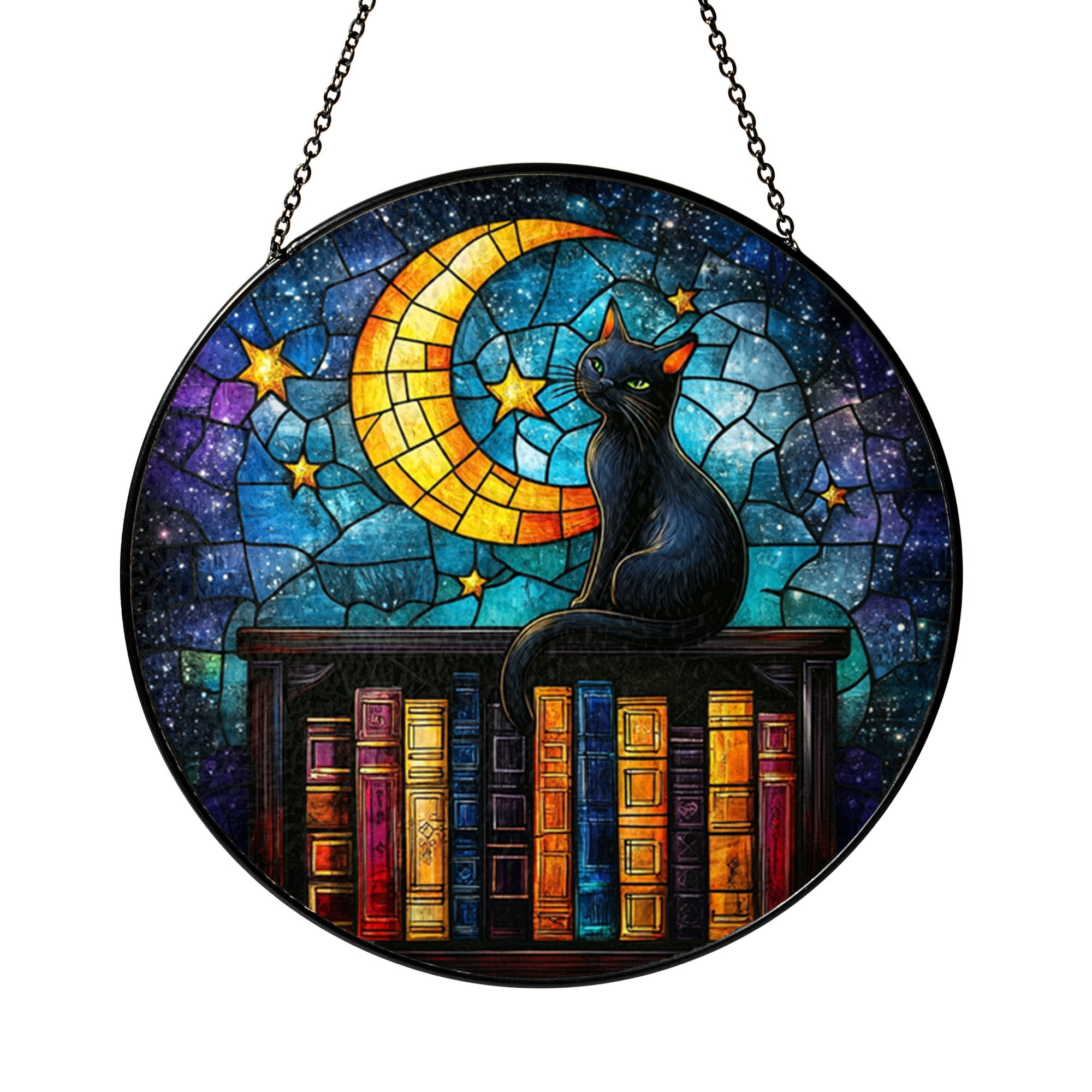 Black Cat Moon Suncatcher – Night Sky Stained Glass Style Window Decor ...