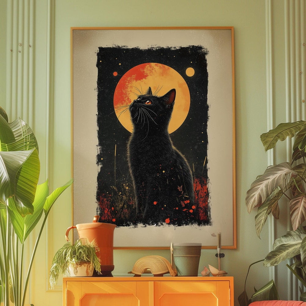Black Cat Moon Wall Art, Black Cat Poster, Trendy Wall Decor Gift Idea ...