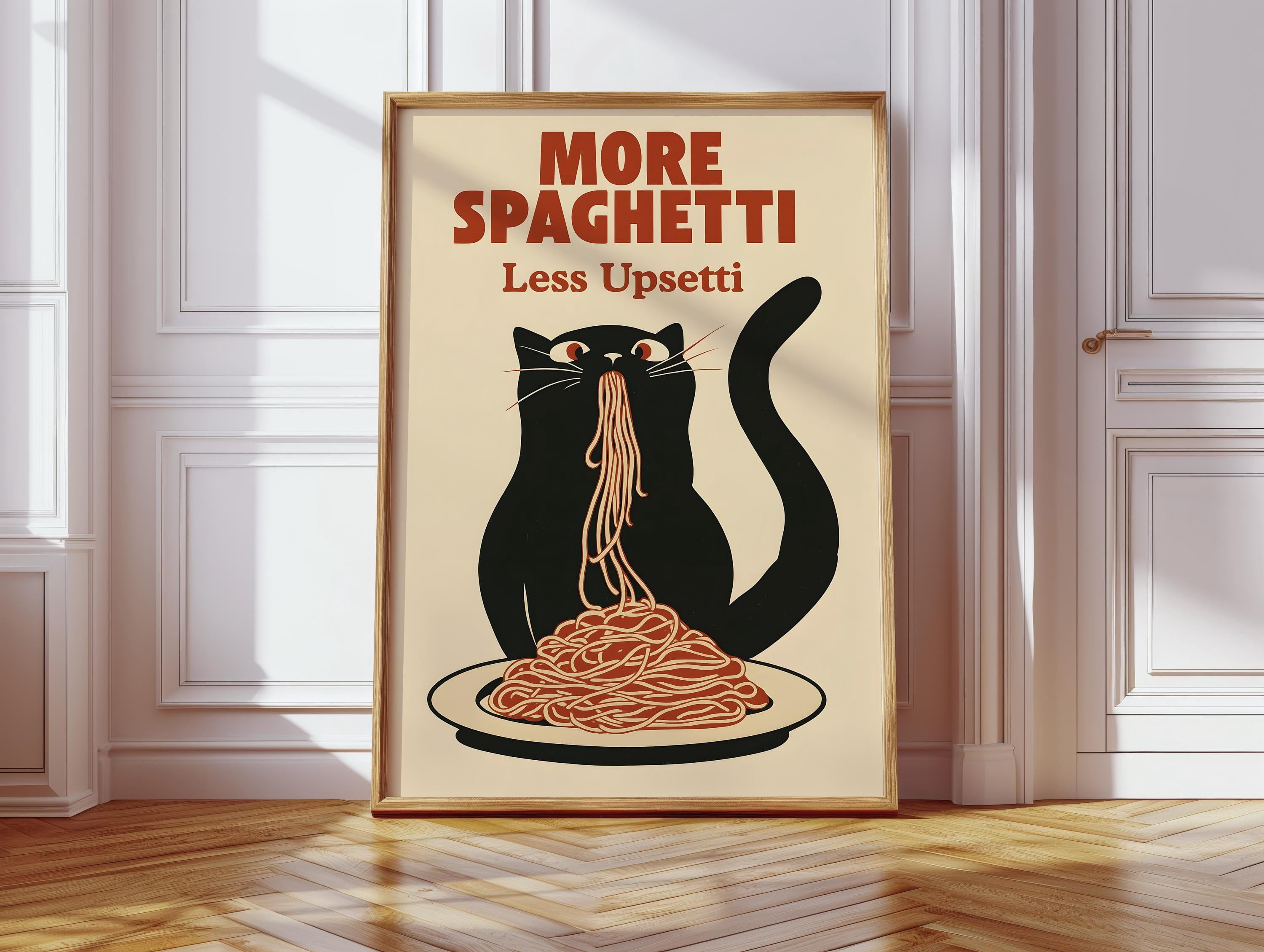 Black Cat, More Spaghetti Less Upsetti Wall Art, Funny Cat Kitchen ...
