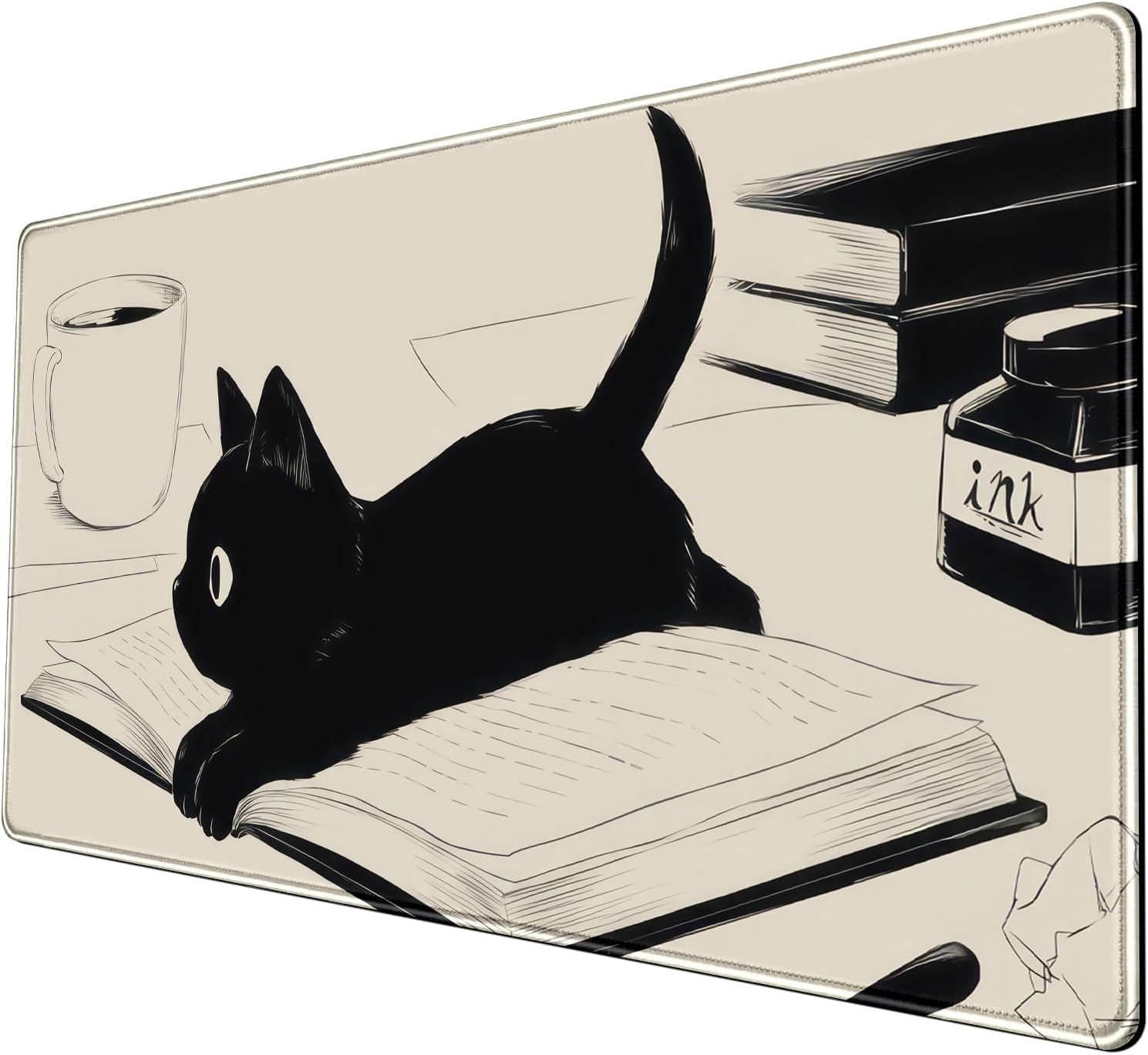 Black Cat Mouse Pad Large-31.5x15.7in-Beige Mouse Keyboard Pad- Coffee ...
