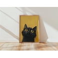 Black Cat Mustard Yellow Eyes Art Print, Modern Feline Living Room ...