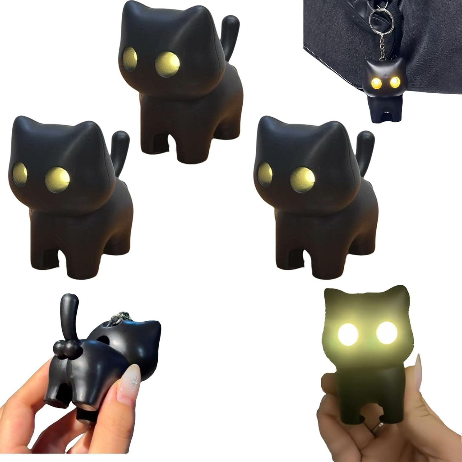Black Cat Night Light Keychain, LED Light-Up, Creative Push Button ...