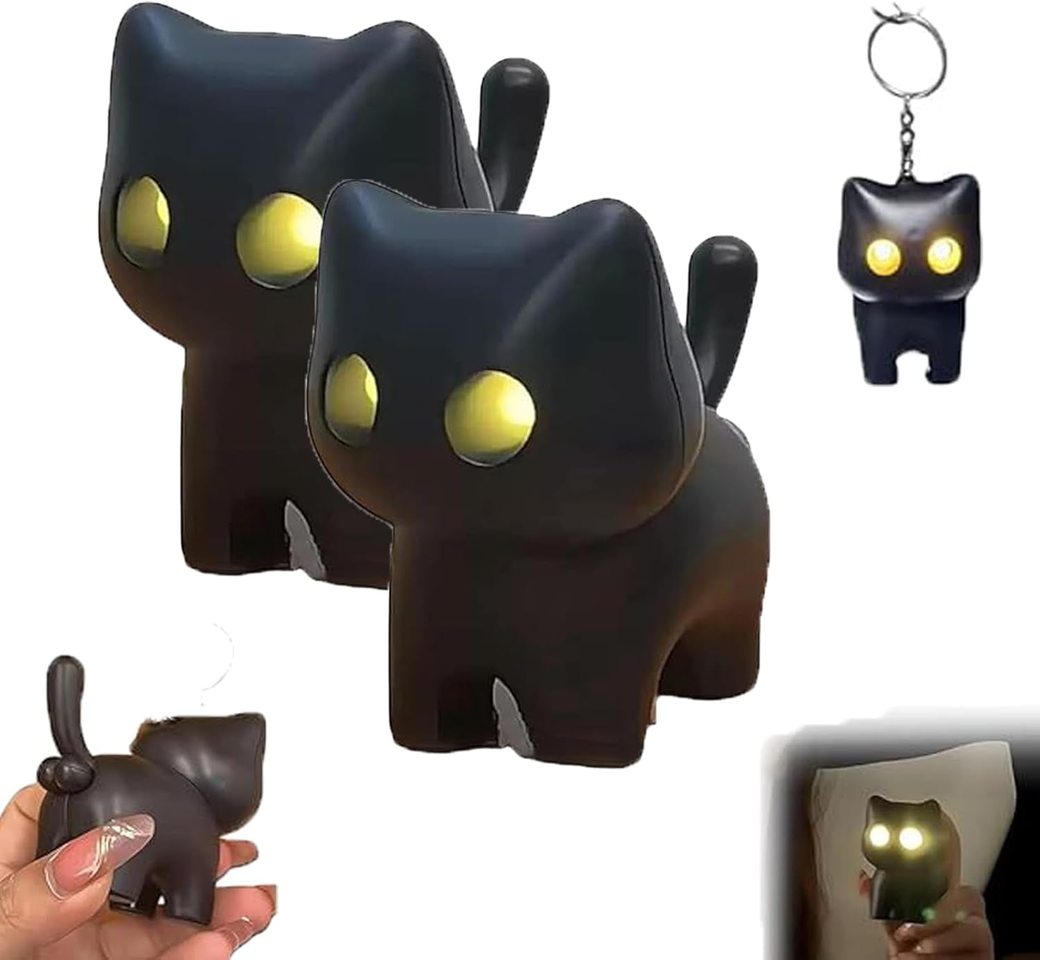 Black Cat Night Light Keychain,Mini led cat flashlight keychain,Fun ...