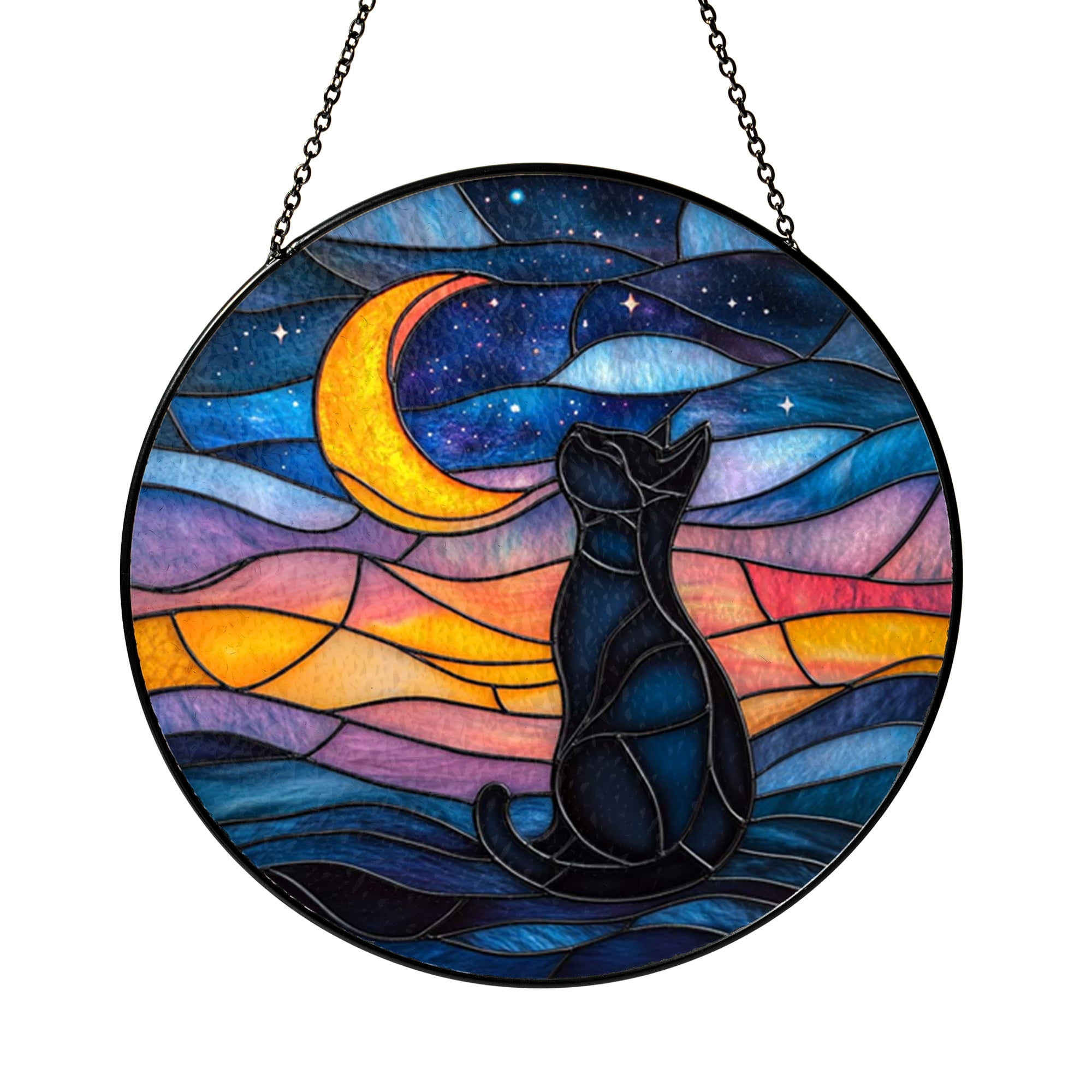 Black Cat Night Scene Stained Glass Window Hanging – Decorative Art ...