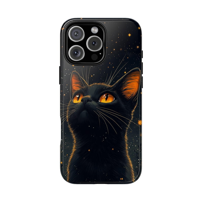Black Cat Night Starry Sky Kitty Cosmic Artistic Illustration Phone Case for iPhone 11 12 13 14 ...