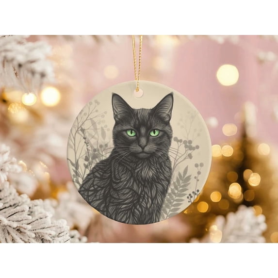 Black Cat Noel Ornament Botanical Art Cottagecore Void Cat Gift Vintage ...